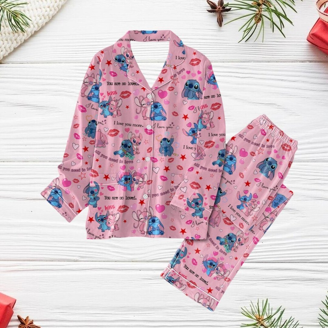 Stitch and Anger Pajamas Set, Stitch Couple Womens Pajamas, Stitch ...