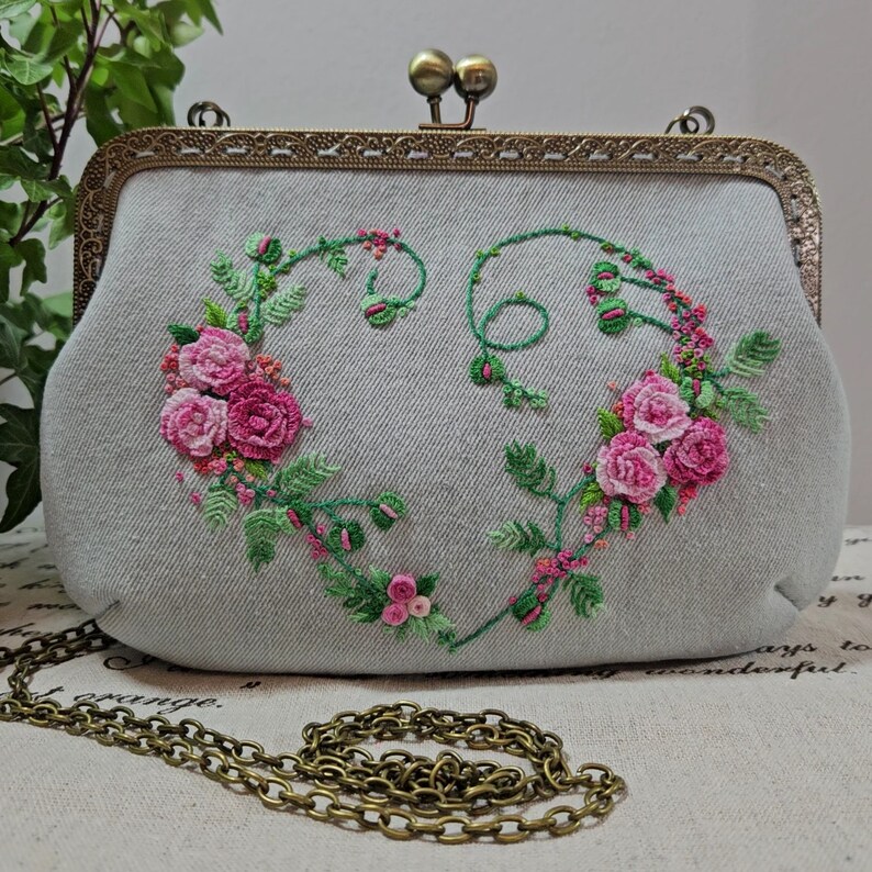 Hand Embroidered Bag, Kisslock Frame Purse, Handmade Shoulder Bag ...