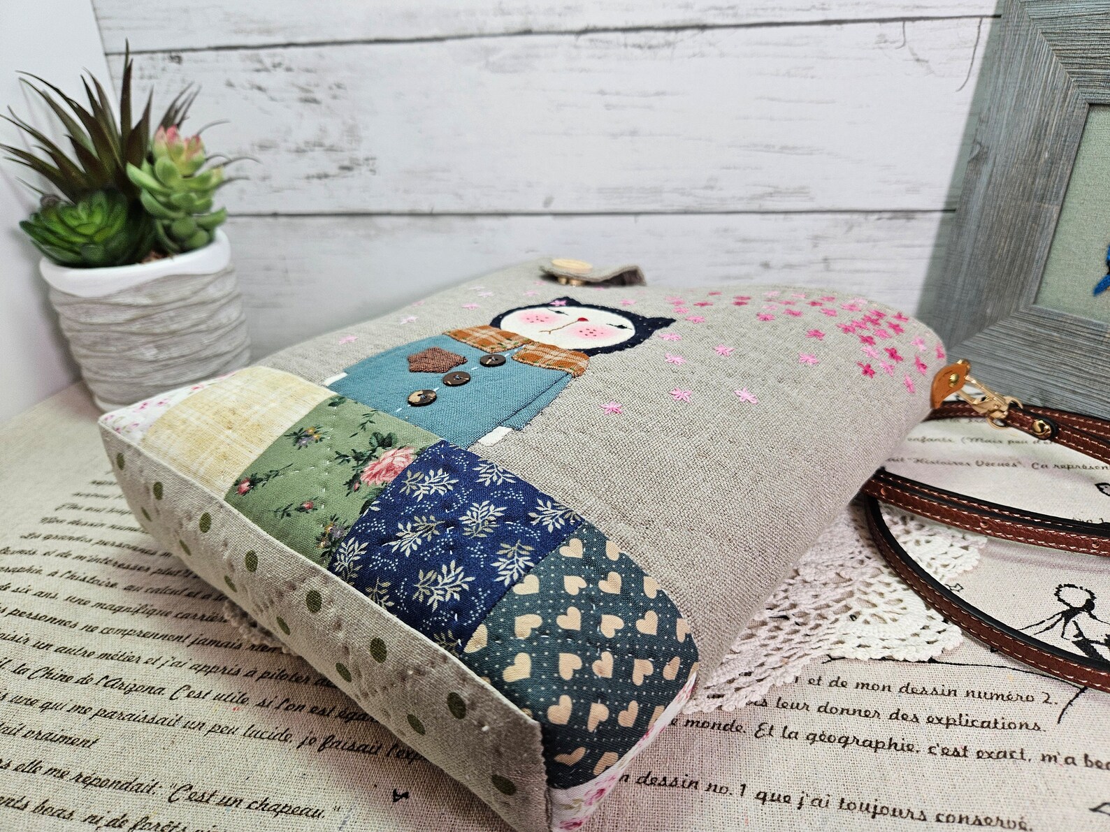 Handmade Linen Bag,patchwork Quilted Bag, Hand Appliqued Quilt Bag,hand Stitched, Hand Quilted ...