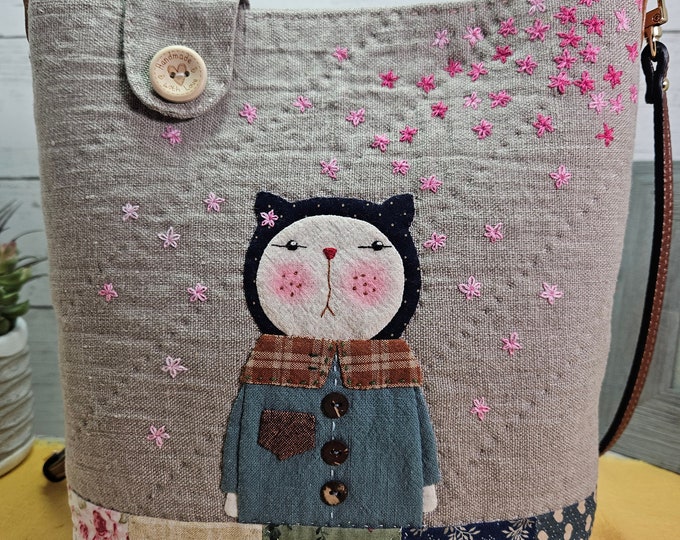 Handmade Linen Bag,patchwork Quilted Bag, Hand Appliqued Quilt Bag,hand Stitched, Hand Quilted ...