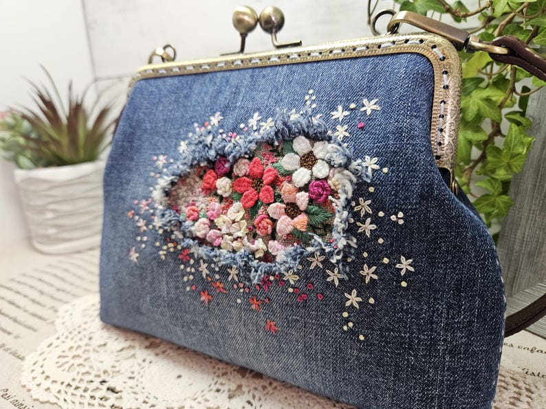 Handmade Fabric Bag,hand Embroidered Bag,hand Stitched, Flower ...