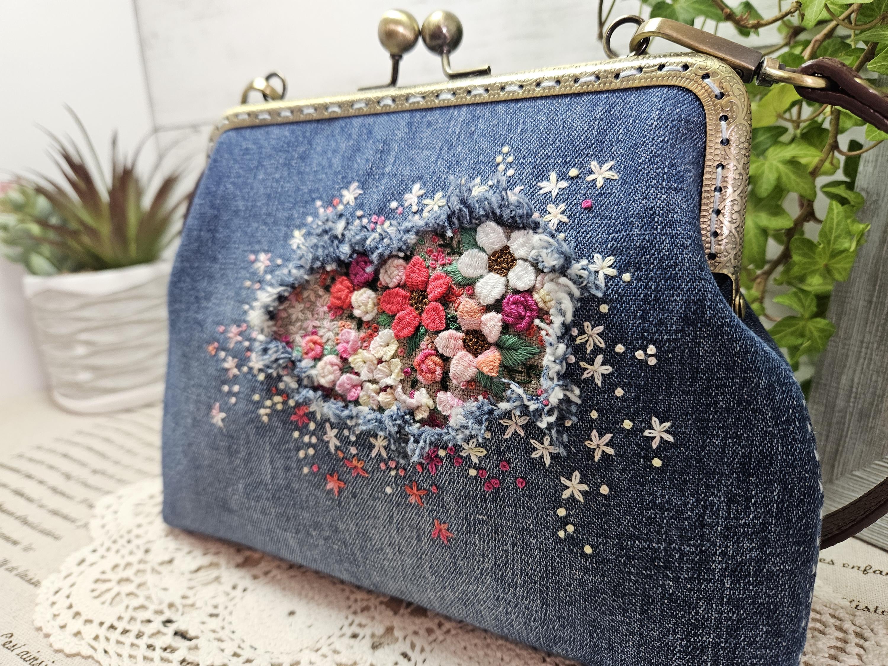 Handmade Fabric Bag,hand Embroidered Bag,hand Stitched, Flower ...