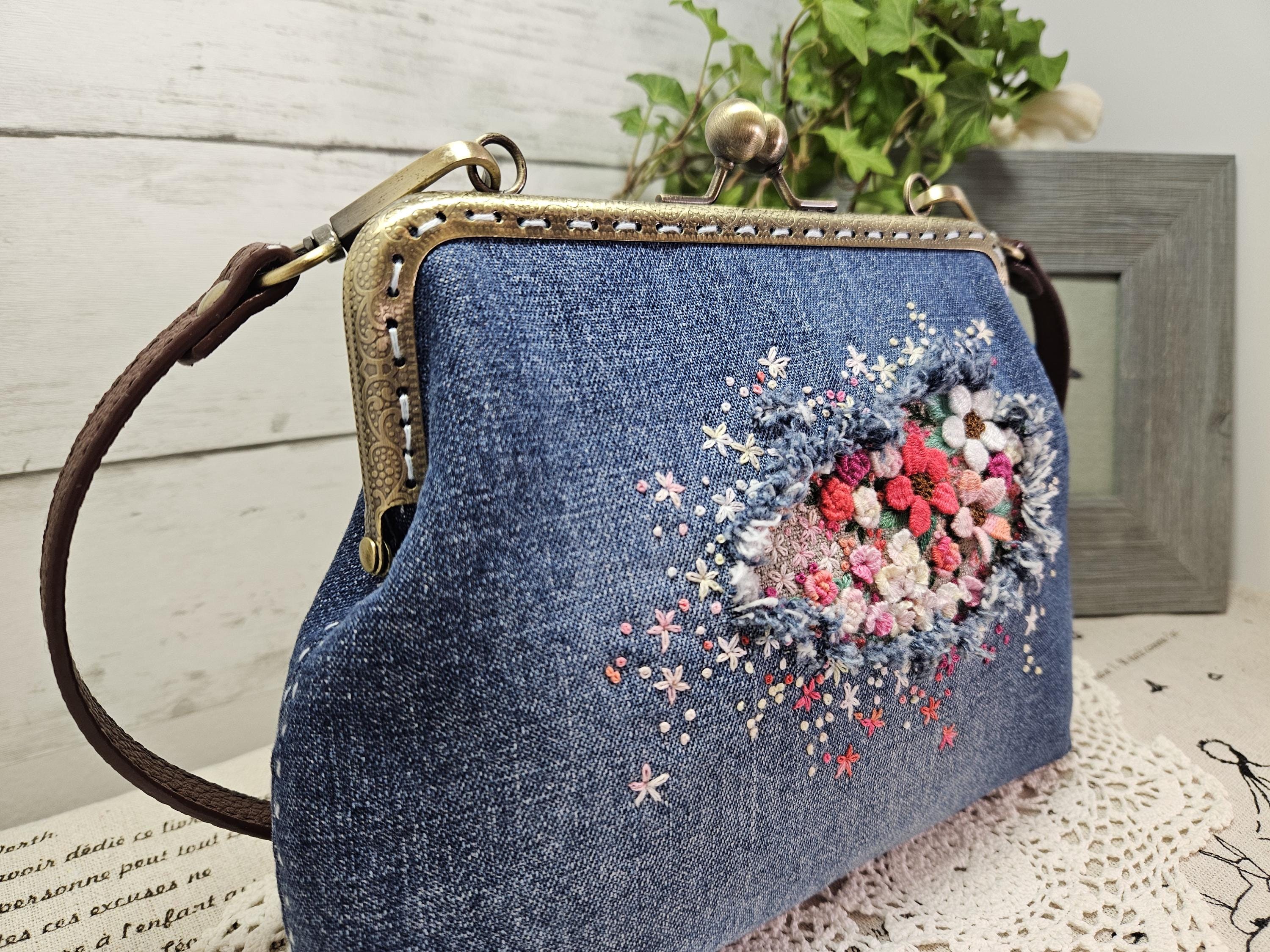 Handmade Fabric Bag,hand Embroidered Bag,hand Stitched, Flower ...