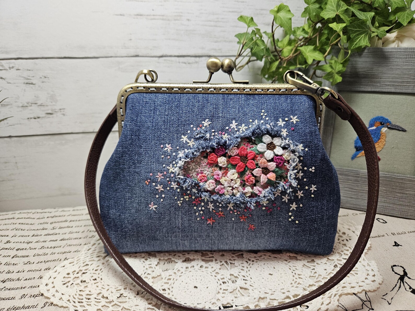 Handmade Fabric Bag,hand Embroidered Bag,hand Stitched, Flower ...