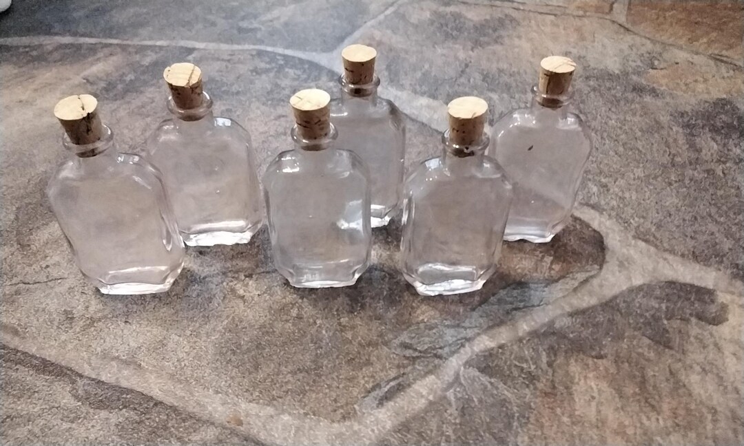 Potion Glass Bottles for 6 Mini Square Shape Bottles With Cork Stoppers ...