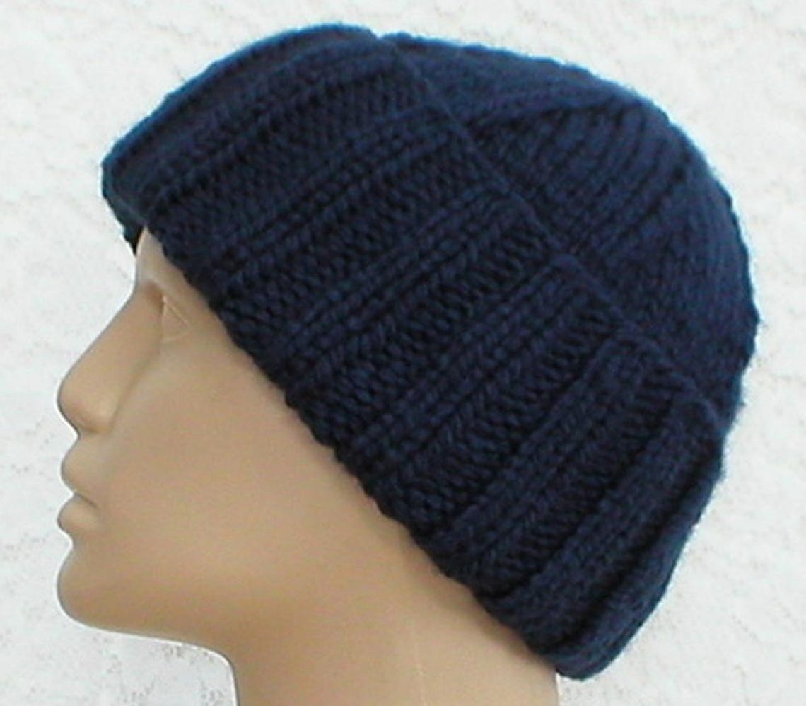 Navy Blue Watch Cap - Navy Brimmed Beanie -unisex Blue Hat - Navy Blue ...