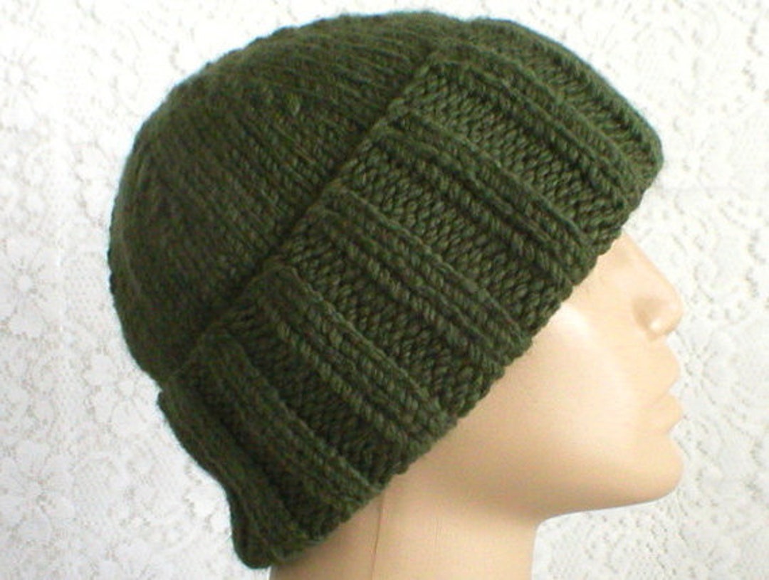 Khaki Green Watch Cap - Olive Brimmed Beanie - Unisex Green Winter Hat ...
