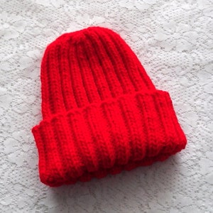 Red Watch Cap - Scarlet Red Brimmed Beanie - Red Chunky Knit Hat - Red ...