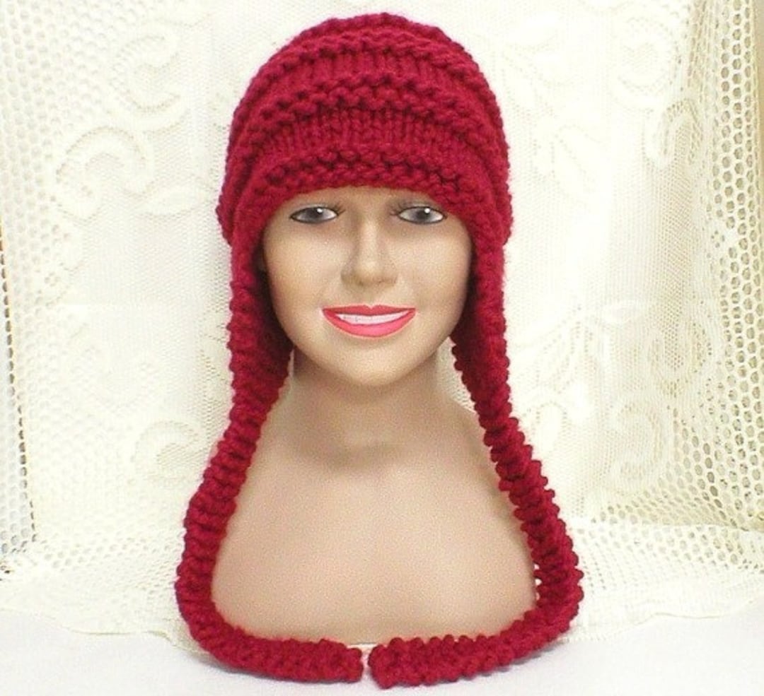 Cranberry Red Ear Flap Hat - Red Trapper Cap - Red Beanie Hat - Crimson ...