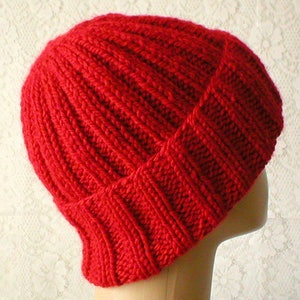Red Watch Cap - Scarlet Red Brimmed Beanie - Red Chunky Knit Hat - Red ...