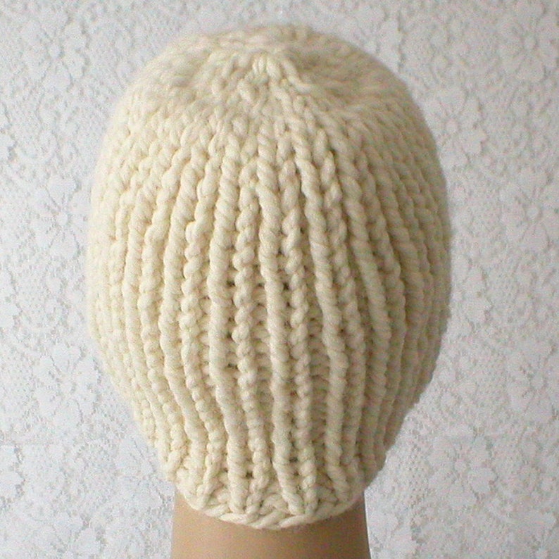 Cream beanie hat mens womens winter white beanie ivory bulky knit ...