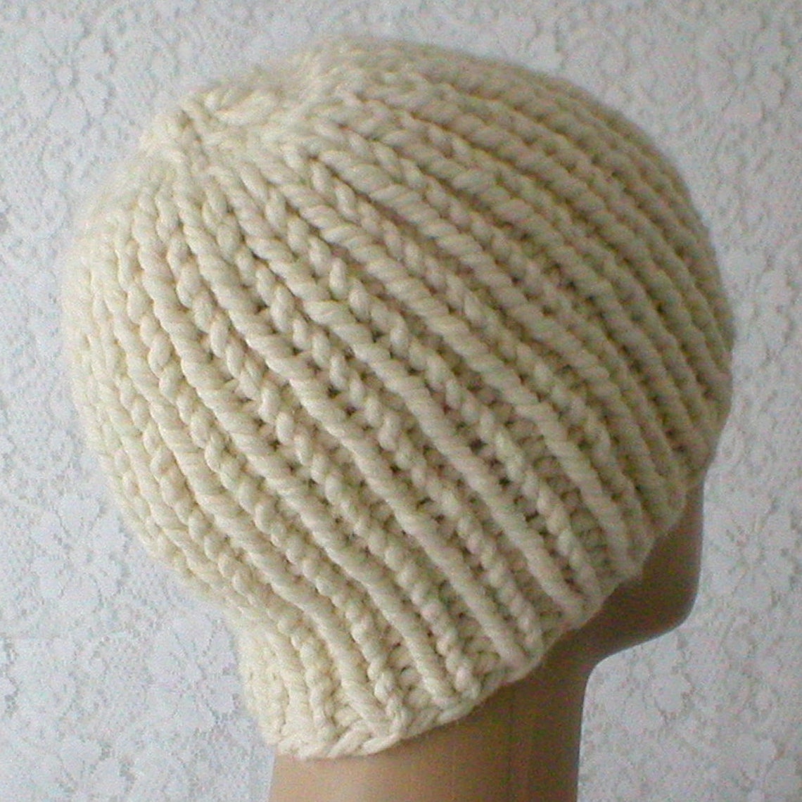 Cream beanie hat mens womens winter white beanie ivory bulky knit ...