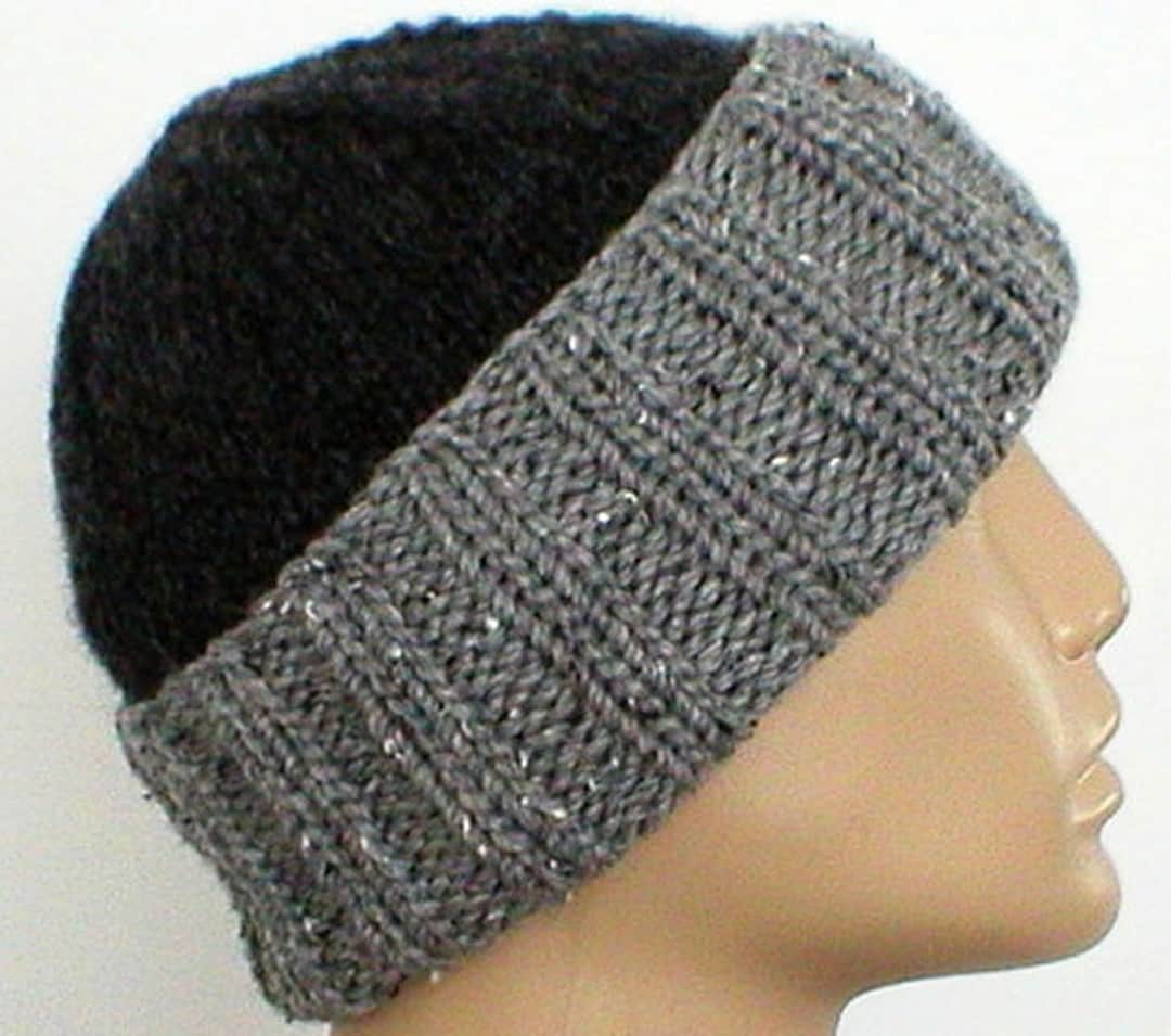 Gray Tweed Brimmed Hat, Unisex Pewter Chunky Knit Winter Beanie - Etsy