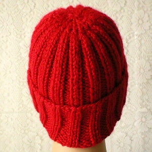 Red Watch Cap - Scarlet Red Brimmed Beanie - Red Chunky Knit Hat - Red ...