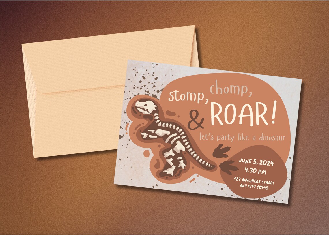 Dinosaur Fossil Birthday Invitation Template, Dino Birthday Invitation ...