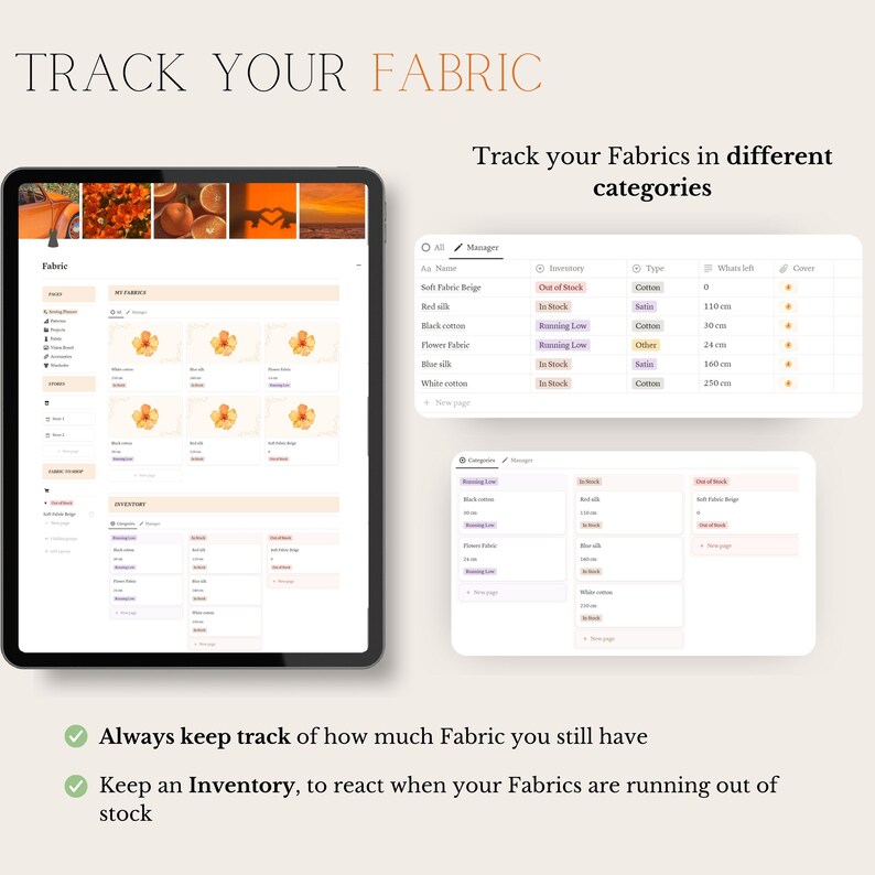 Sewing Pattern Template Notion | Notion Planner Instant Download ...