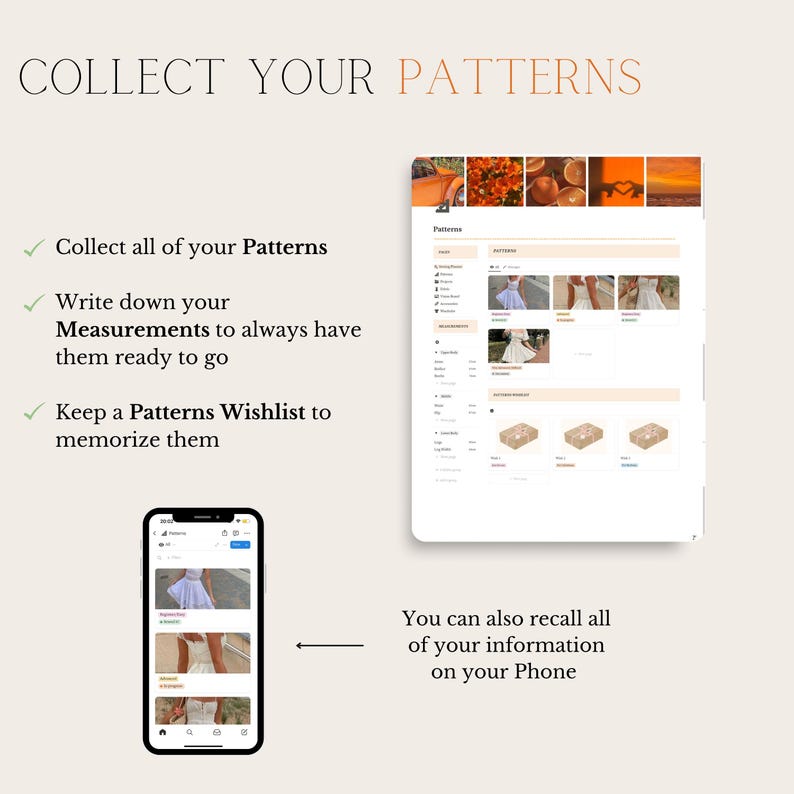 Sewing Pattern Template Notion | Notion Planner Instant Download | Aesthetic Digital Planner ...