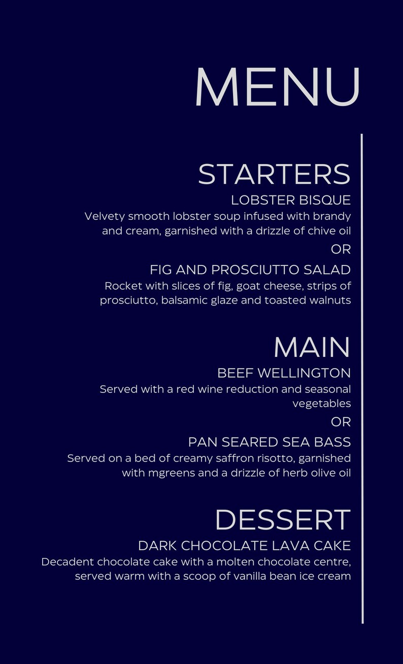 Elegant A5 Menu Template - Instant Download for Canva Editing - Etsy