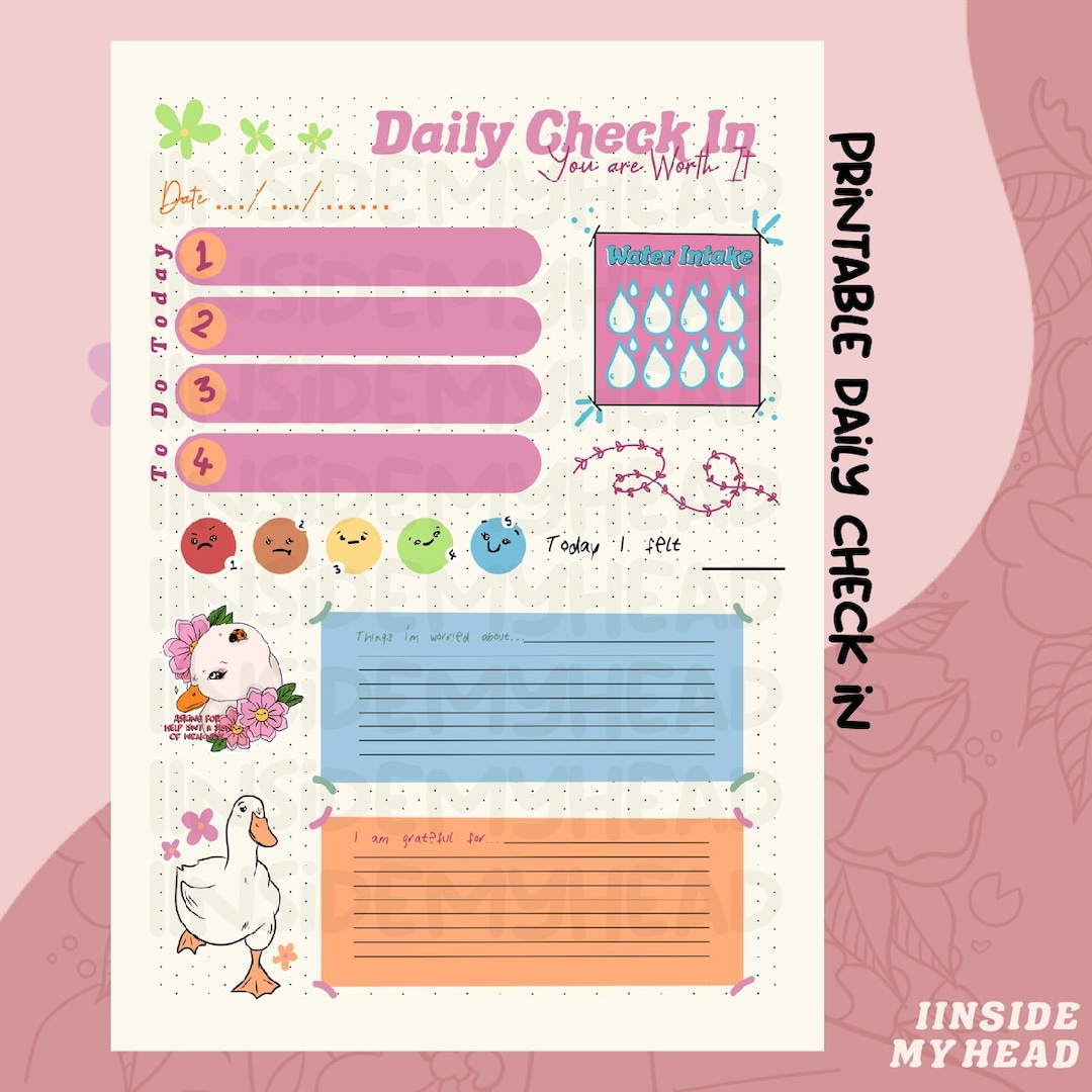 Daily Check in Self Care Worksheet PDF - Etsy