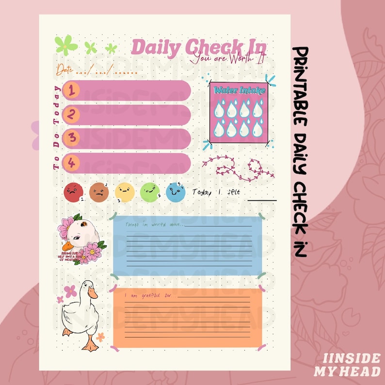 Daily Check in Self Care Worksheet PDF - Etsy