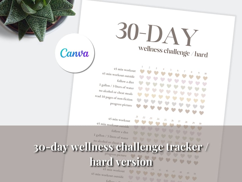 30 Day Challenge Tracker | Editable Template Canva | Fitness Printable ...