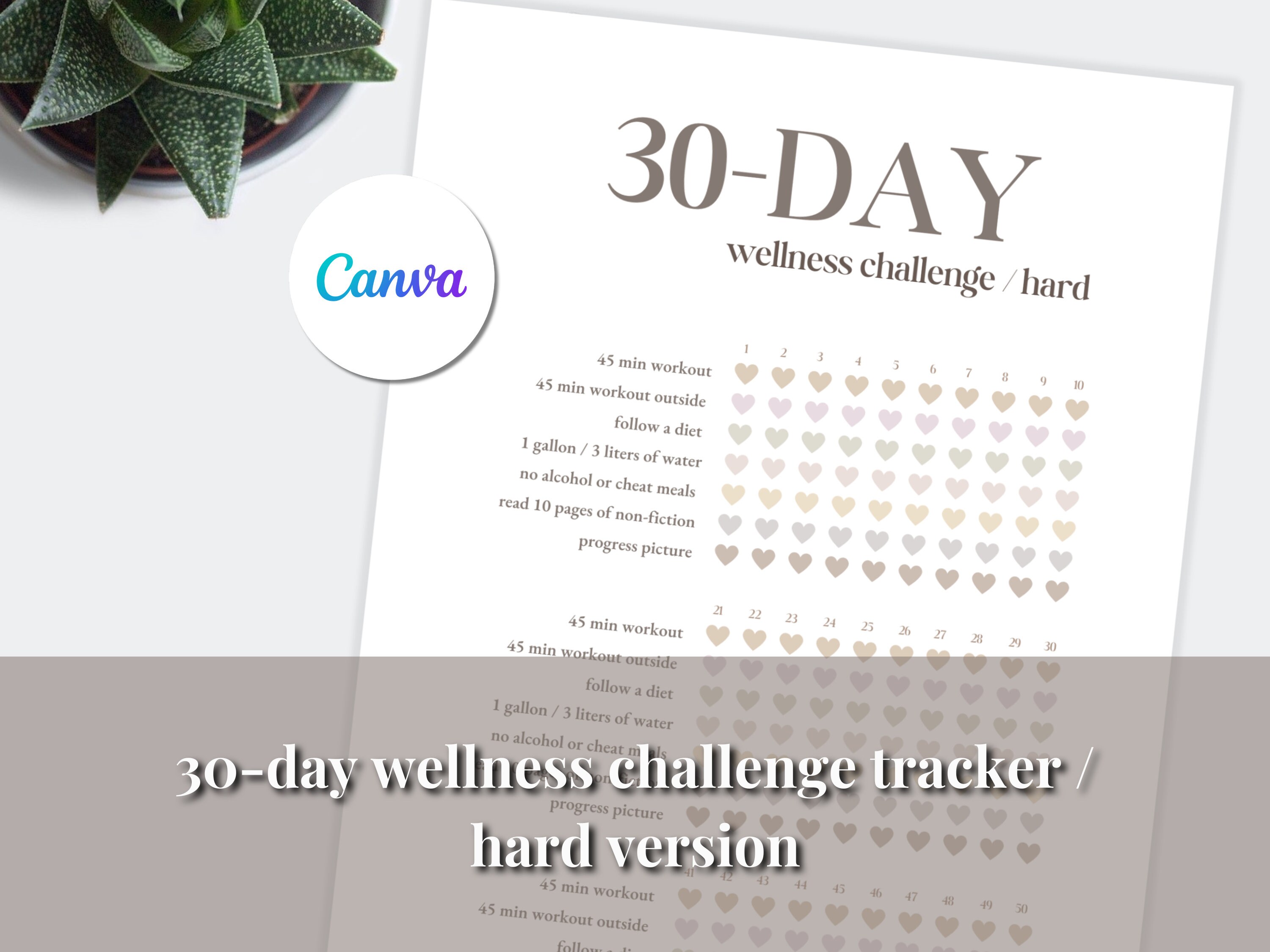 30 Day Challenge Tracker | Editable Template Canva | Fitness Printable ...