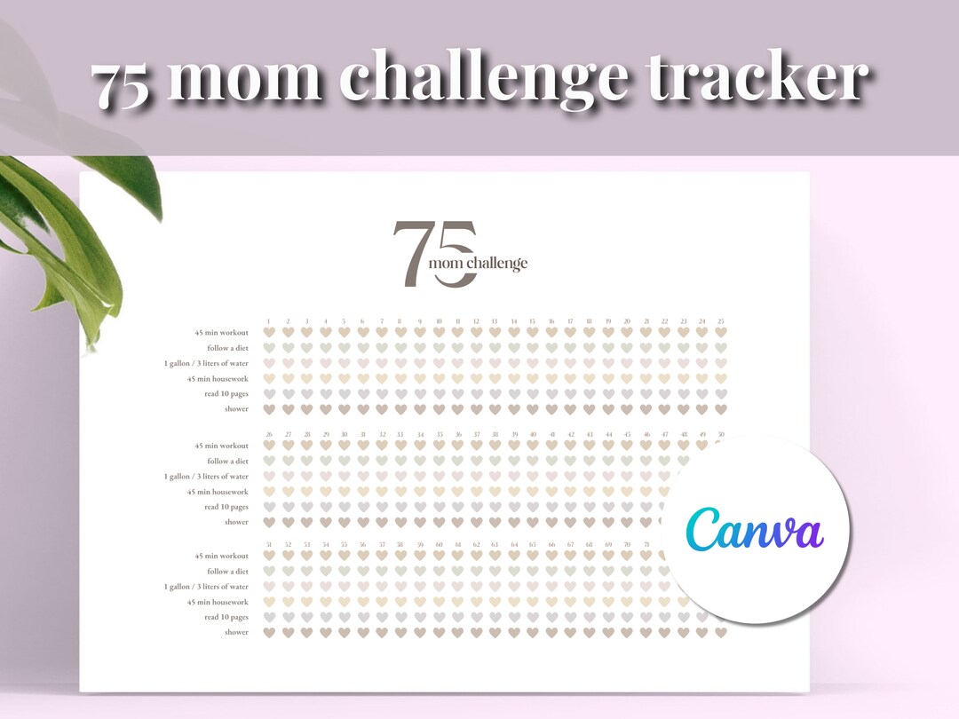 75 Mom Challenge Tracker | Editable Template Canva | Fitness Printable ...