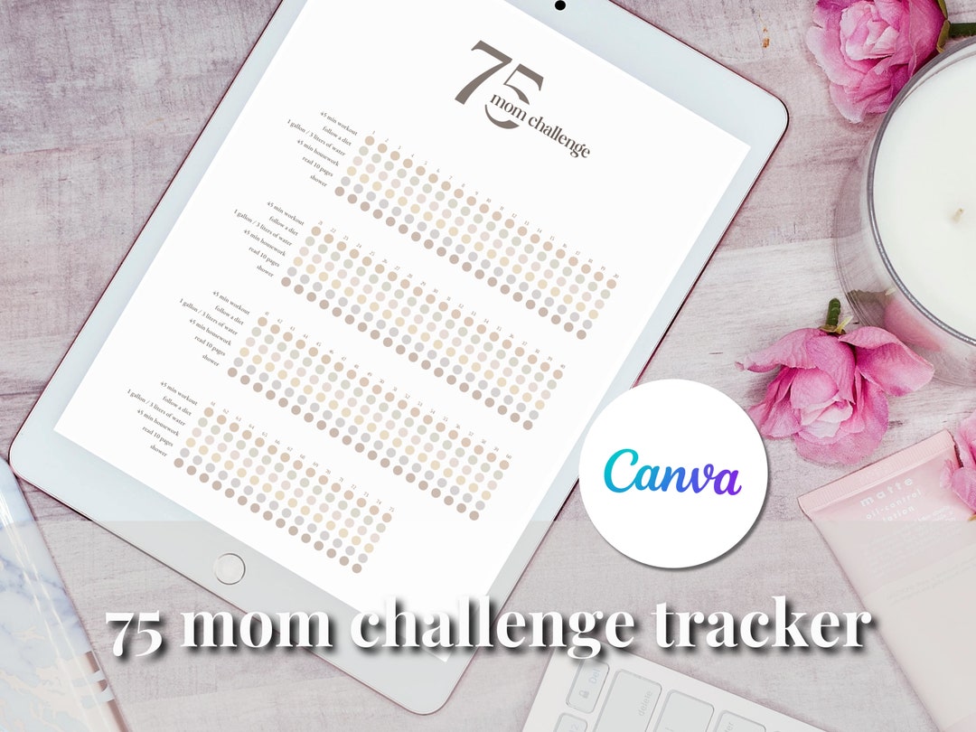 75 Mom Challenge Tracker | Editable Template Canva | Fitness Printable ...