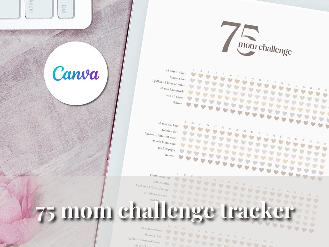 75 Mom Challenge Tracker | Editable Template Canva | Minimal Fitness ...
