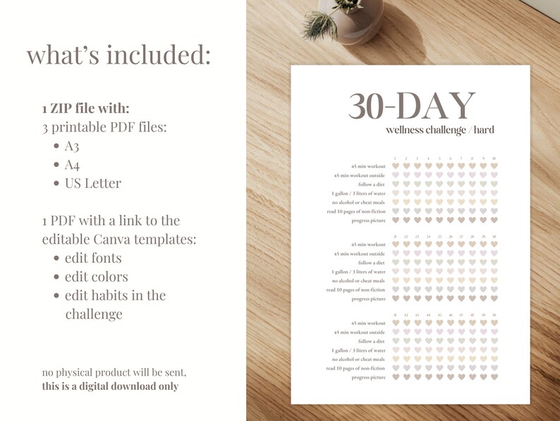 30 Day Challenge Tracker | Editable Template Canva | Fitness Printable ...