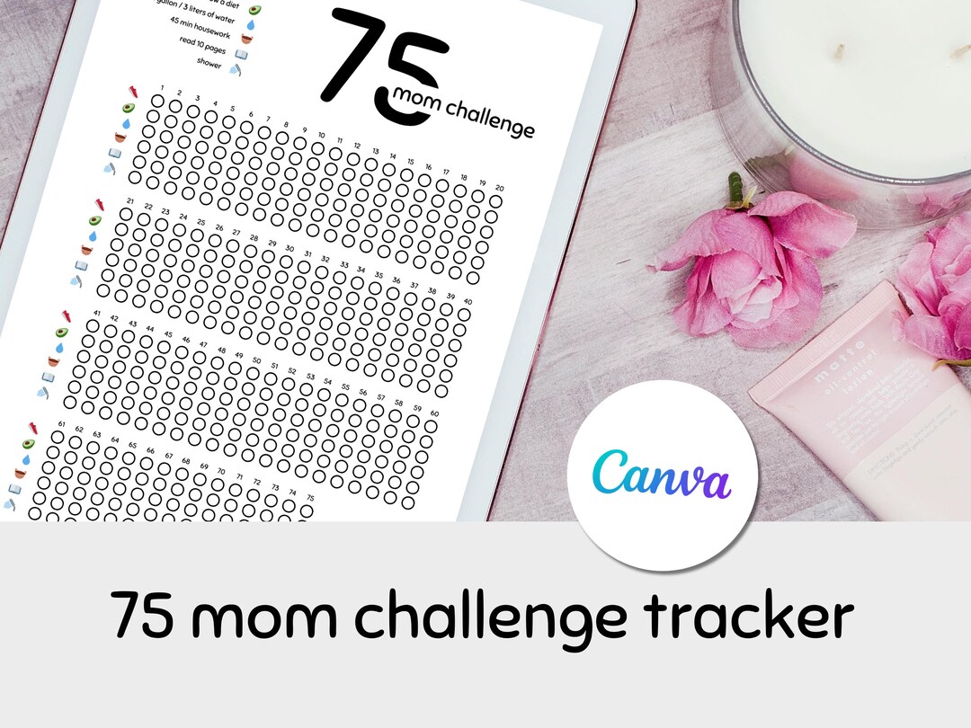 75 Mom Challenge Tracker Editable Template Canva Cute Fitness Printable ...