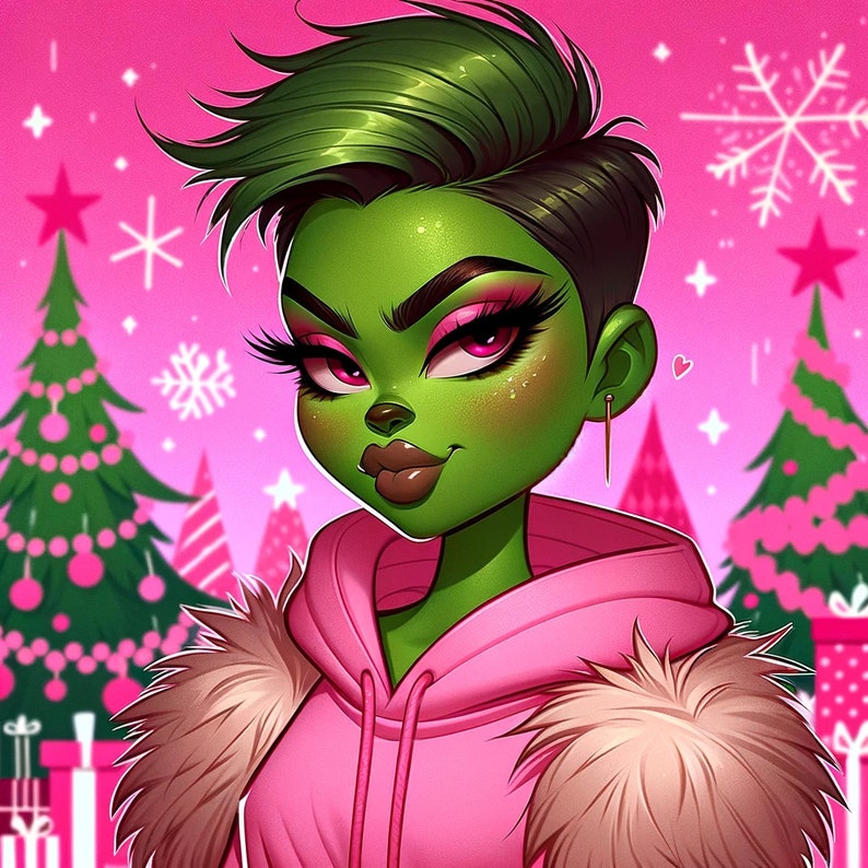 Super Cute Christmas Bougie Grinch Christmas Girl Grinch Baddie Pixie ...