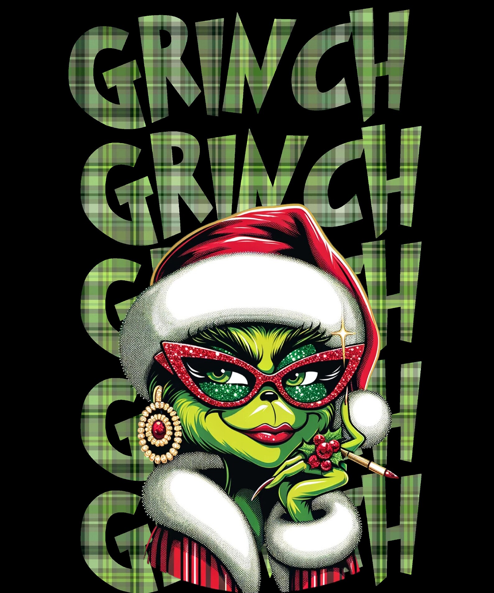 Grinch Face Preppy PNG Grinch Green Buffalo Plaid Preppy Christmas ...