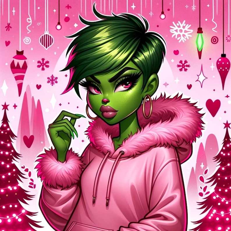 Super Cute Christmas Bougie Grinch Christmas Girl Grinch Baddie Pixie ...