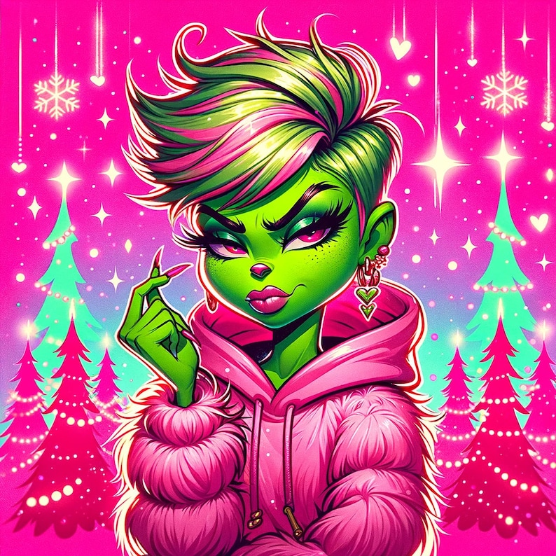 Super Cute Christmas Bougie Grinch Christmas Girl Grinch Baddie Pixie ...