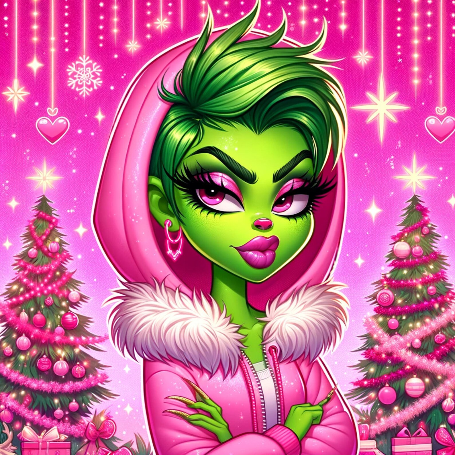 Super Cute Christmas Bougie Grinch Christmas Girl Grinch Baddie Pixie ...