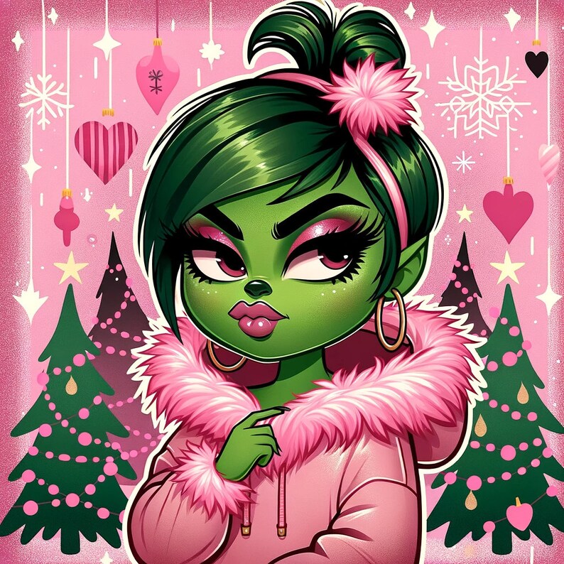 Super Cute Christmas Bougie Grinch Christmas Girl Grinch Baddie Pixie ...