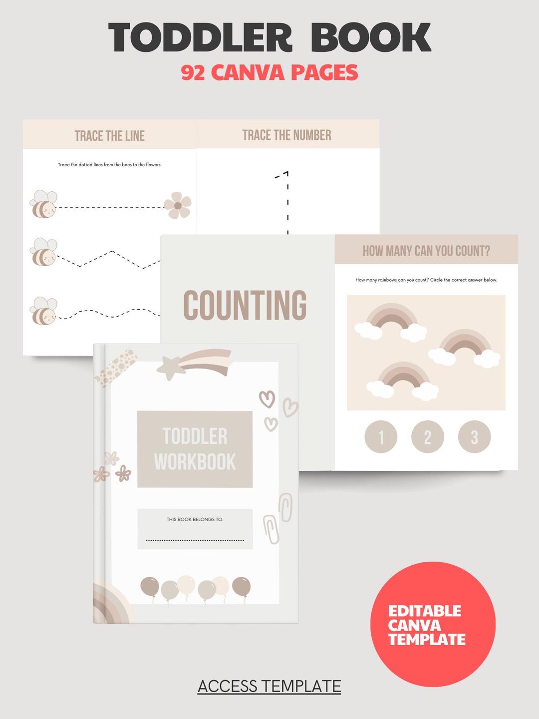92 Canva Pages Toddler Workbook Templates, Editable Toddler Workbook ...