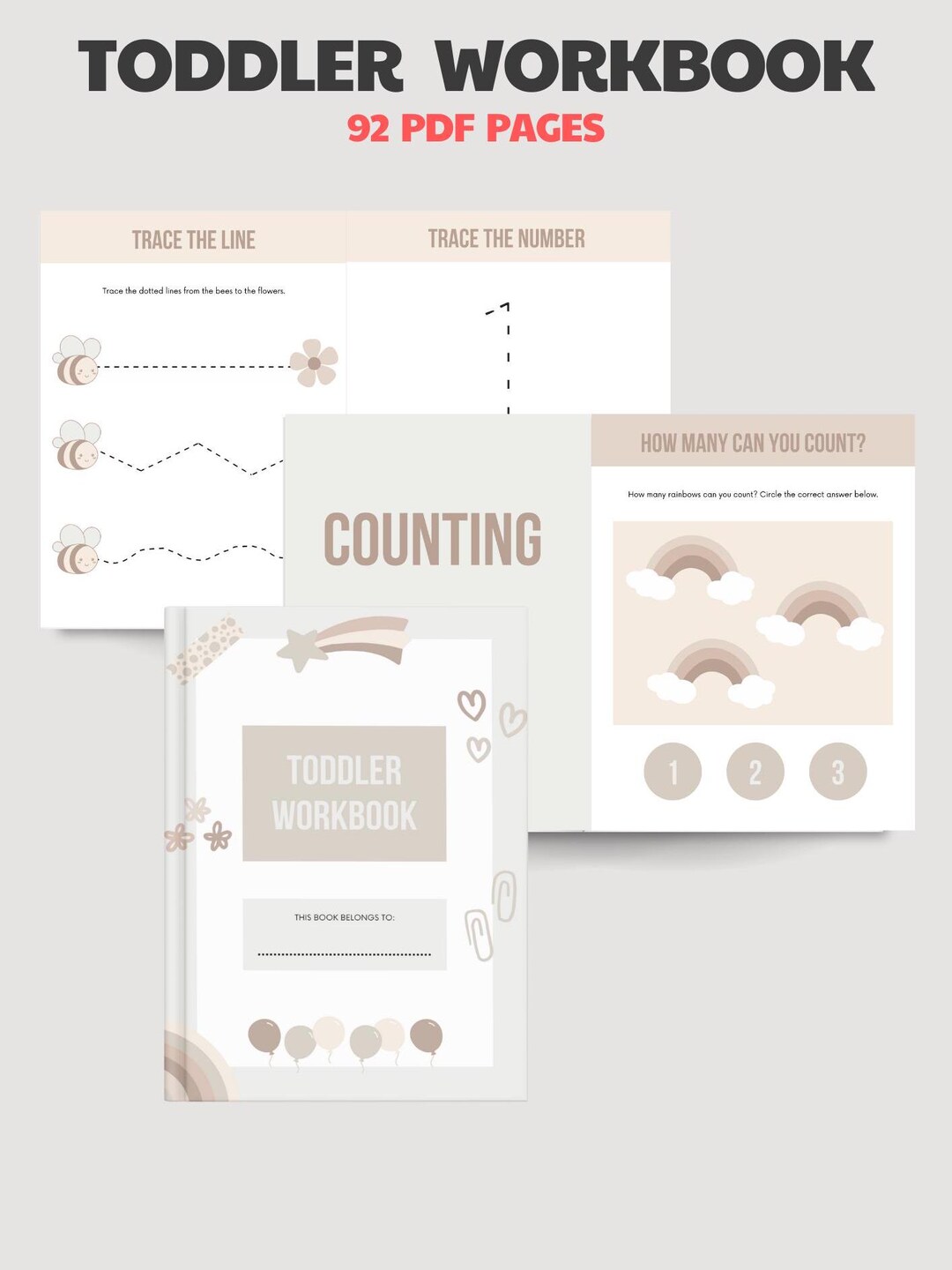 Printable 92 Pages Toddler Workbook, Montessori Kids Workbook ...