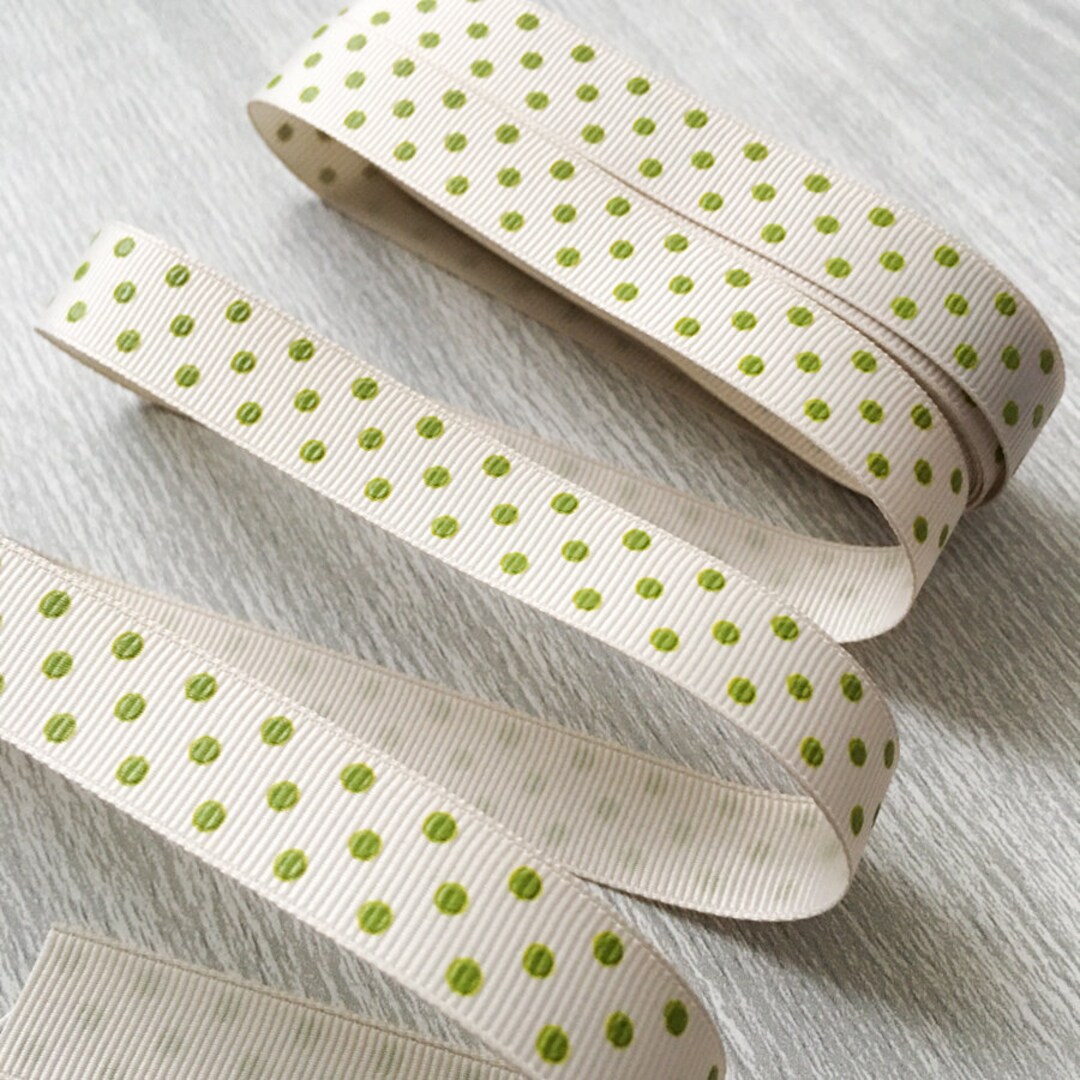 Cream Grosgrain With Green Spots Ribbon 15mm 3m - Etsy