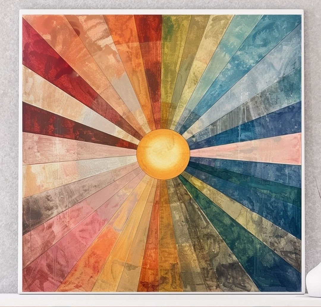 Rainbow Colored Sun Rays in Watercolor Style, Art Deco, Abstract, Retro ...