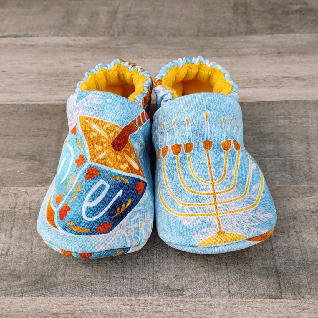 Hanukkah : Handmade Soft Sole Shoes Cotton Knit Fabric Non-slip Booties ...
