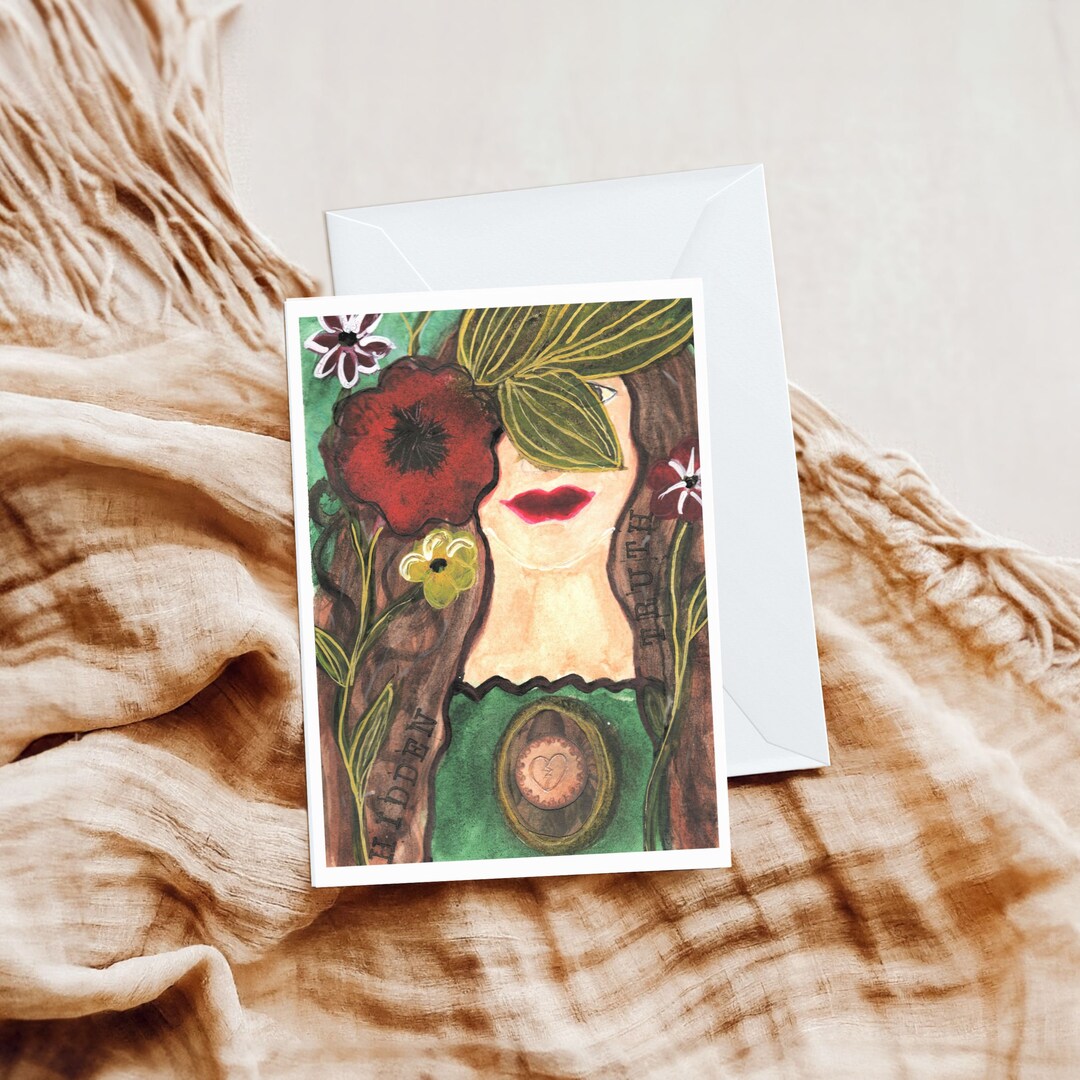 Her Hidden Truth Portrait, Original Art, Mystical Woman, Greeting Card ...