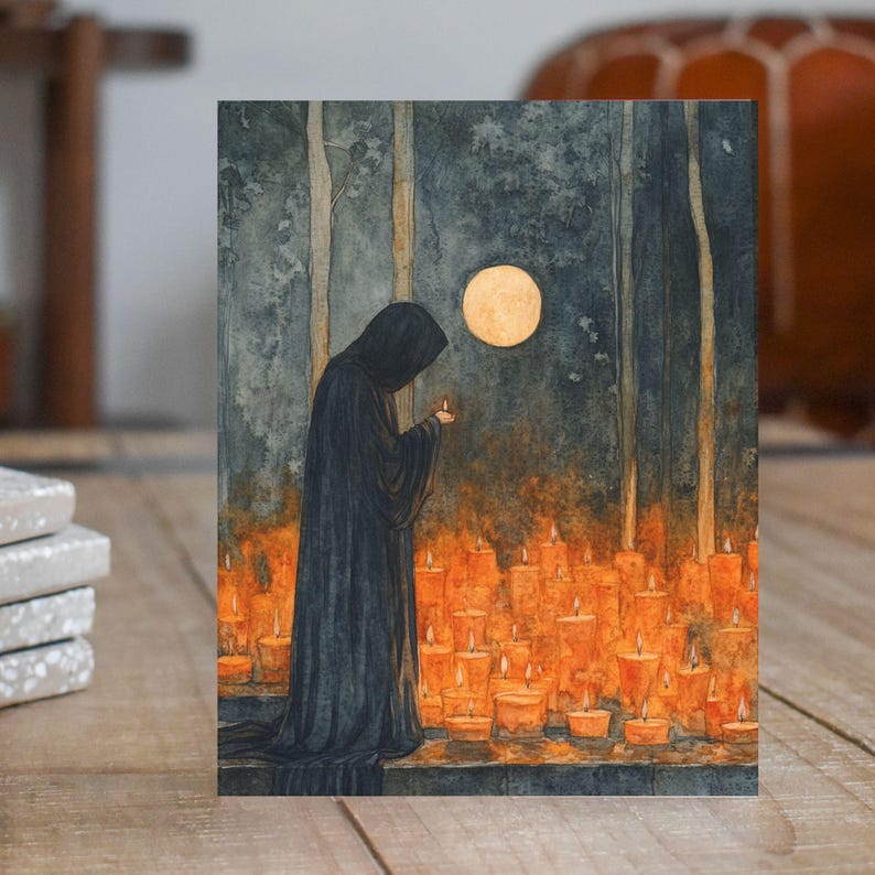Samhain Night Ritual Witchy Halloween Card, Mystical Candlelit Forest ...
