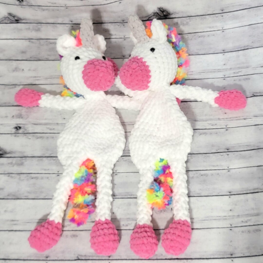 Crochet Rainbow Unicorn Plush Snuggler | Handmade Baby Lovey - Etsy
