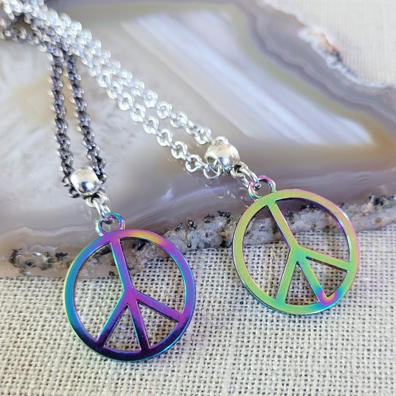Iridescent Peace Sign Necklace: Anodized Titanium Rolo Chain - Etsy