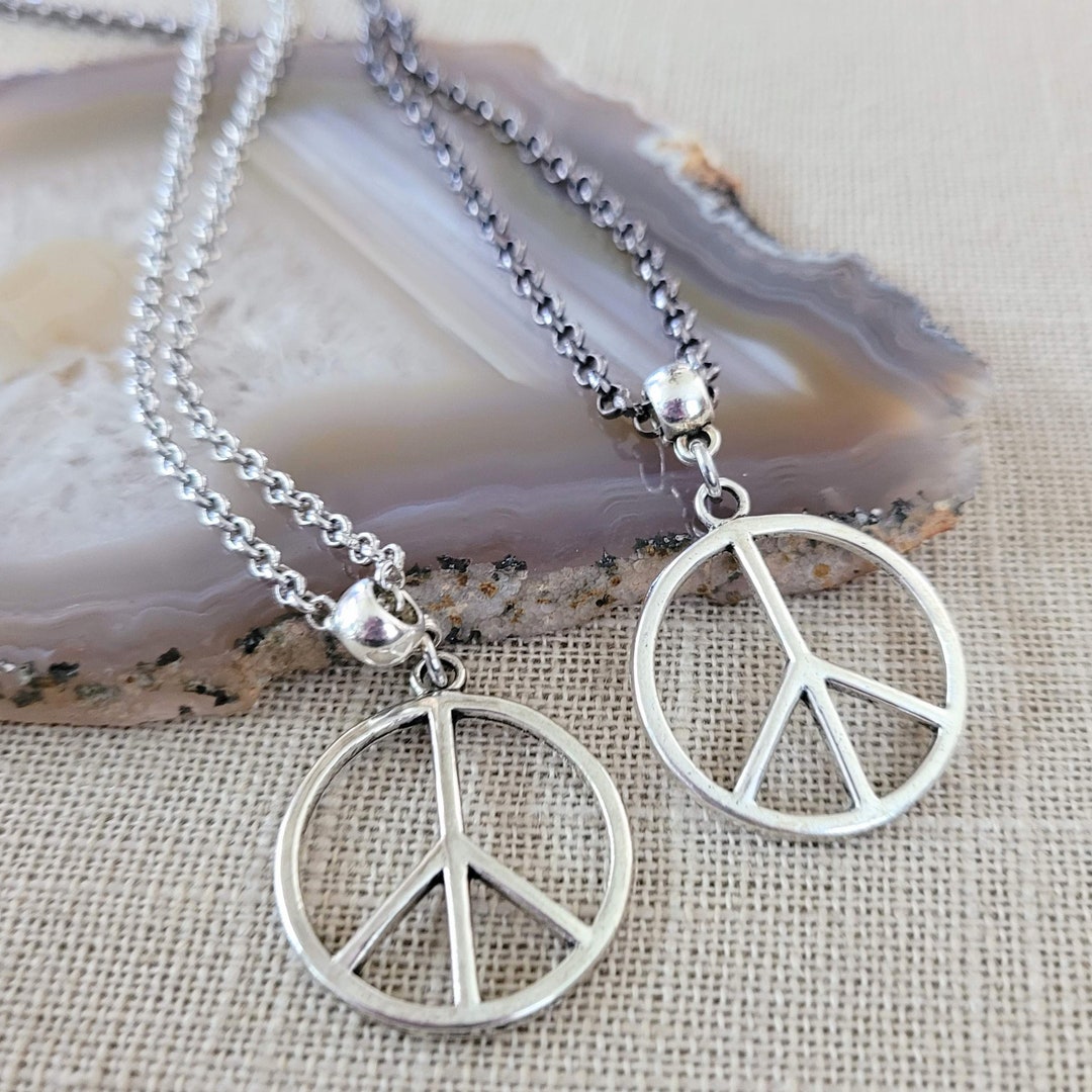 Peace Sign Necklace, Your Choice of Rolo Chain, Hippie Jewelry - Etsy