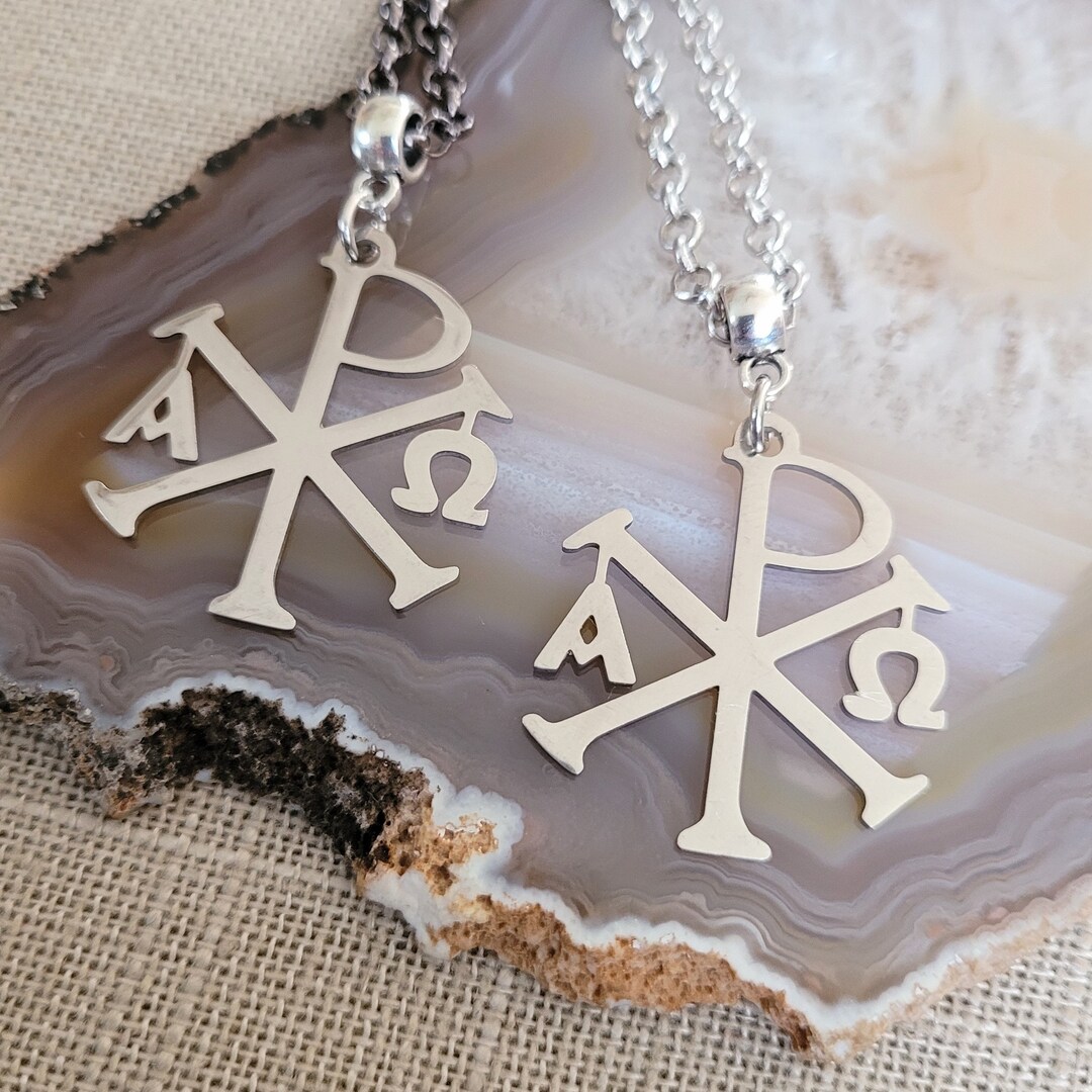Alpha and Omega Cross Necklace Your Choice of Gunmetal or - Etsy