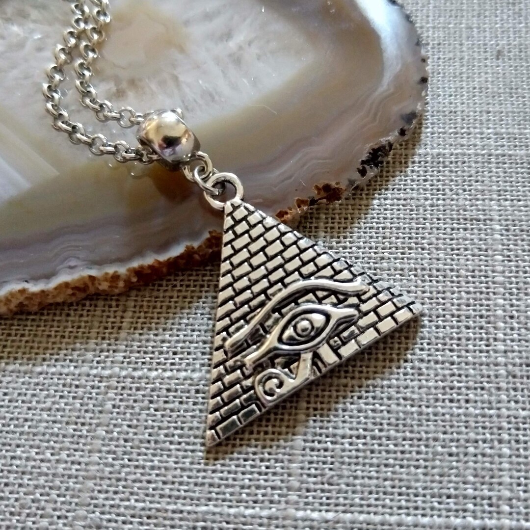 Eye of Horus Necklace, Pyramid Jewelry on Silver Rolo Chain, Eye of Ra ...