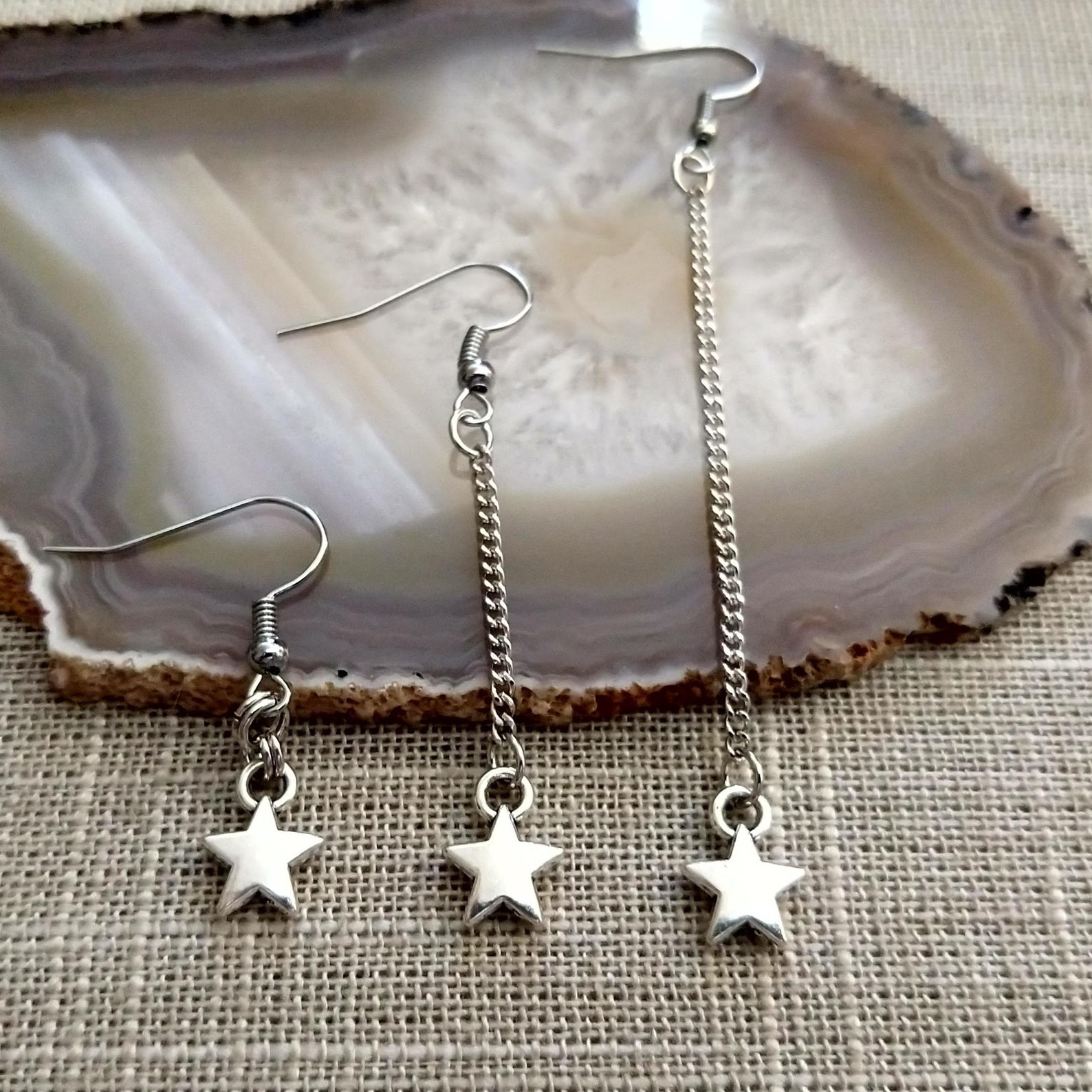 Tiny Star Earrings Your Choice of Three Lengths Long Dangle - Etsy